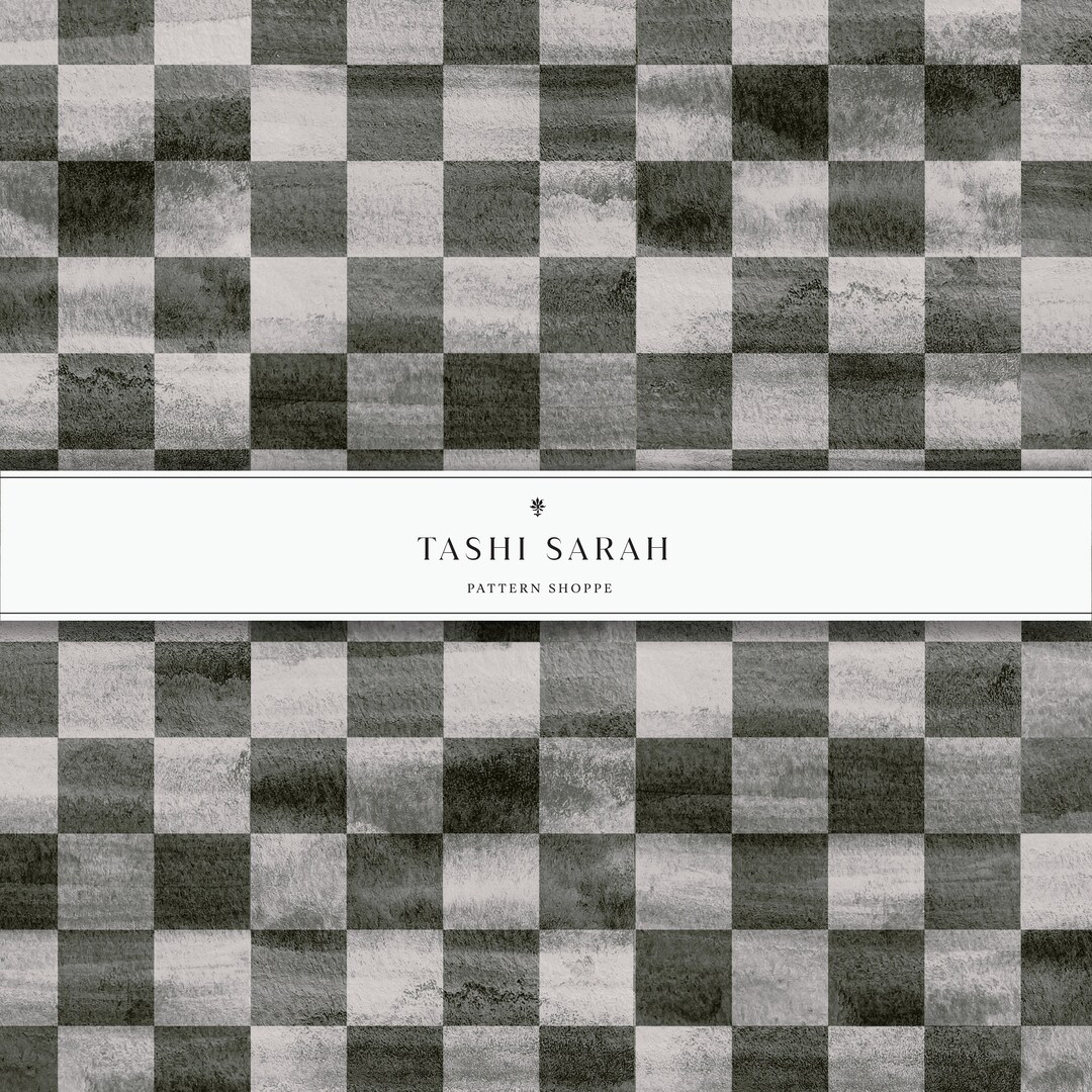 WATERCOLOR CHECKERBOARD Pattern, Hand Painted, Black, Sumi Ink ...