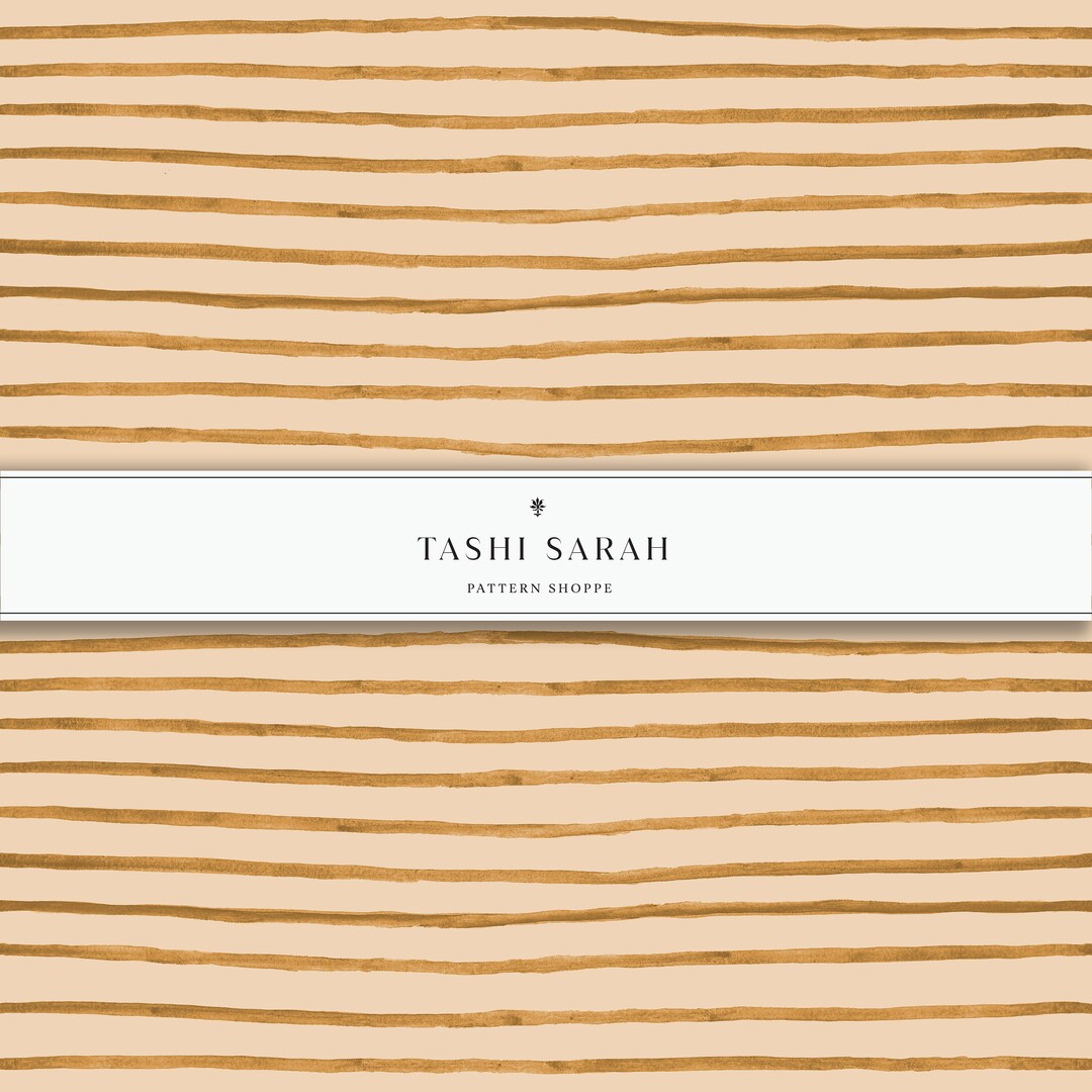 STILLWATER Thin Hand Painted Watercolor Stripe, Gold, Yellow, Seamless ...