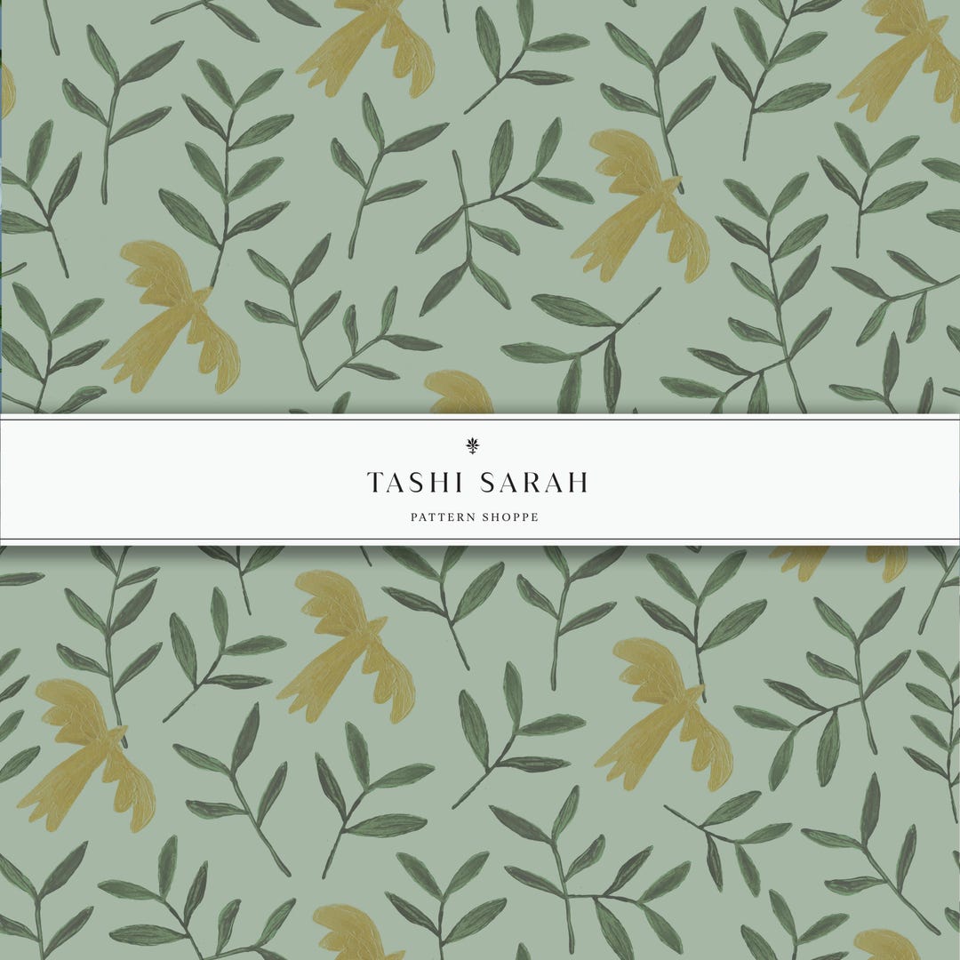 DOVES Hand Painted Watercolor Print Pattern, Grass, Green, Modern ...