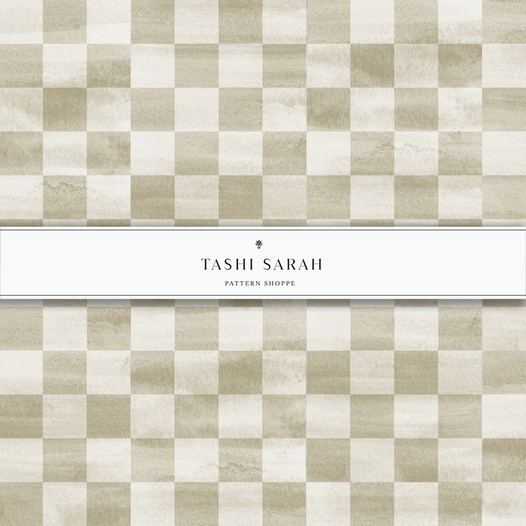 WATERCOLOR CHECKERBOARD Pattern, Hand Painted, Beige, Neutral, Tan ...