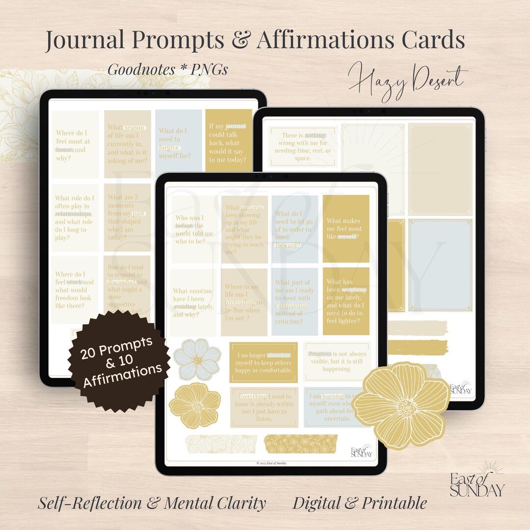 Digital Journal Prompts & Affirmation Cards | Hazy Desert | Journaling ...