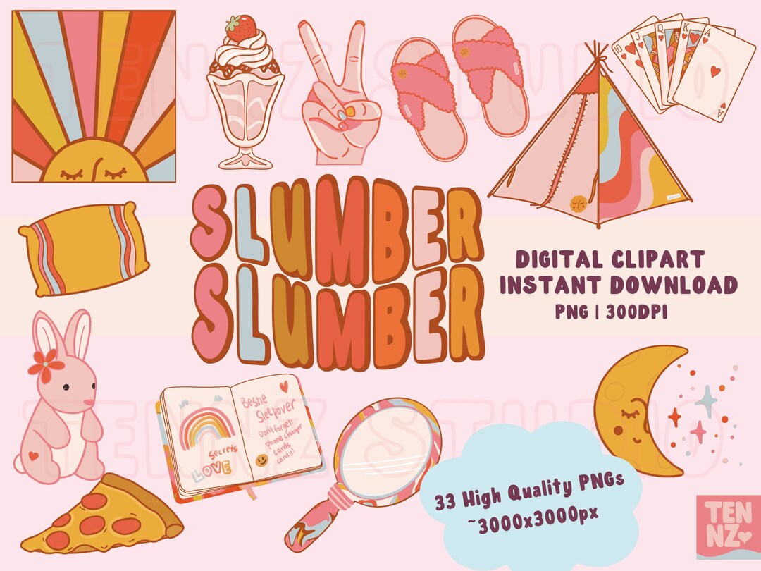 Sleepover Clipart, Aesthetics Stickers, Slumber Party, Sleepover Party ...