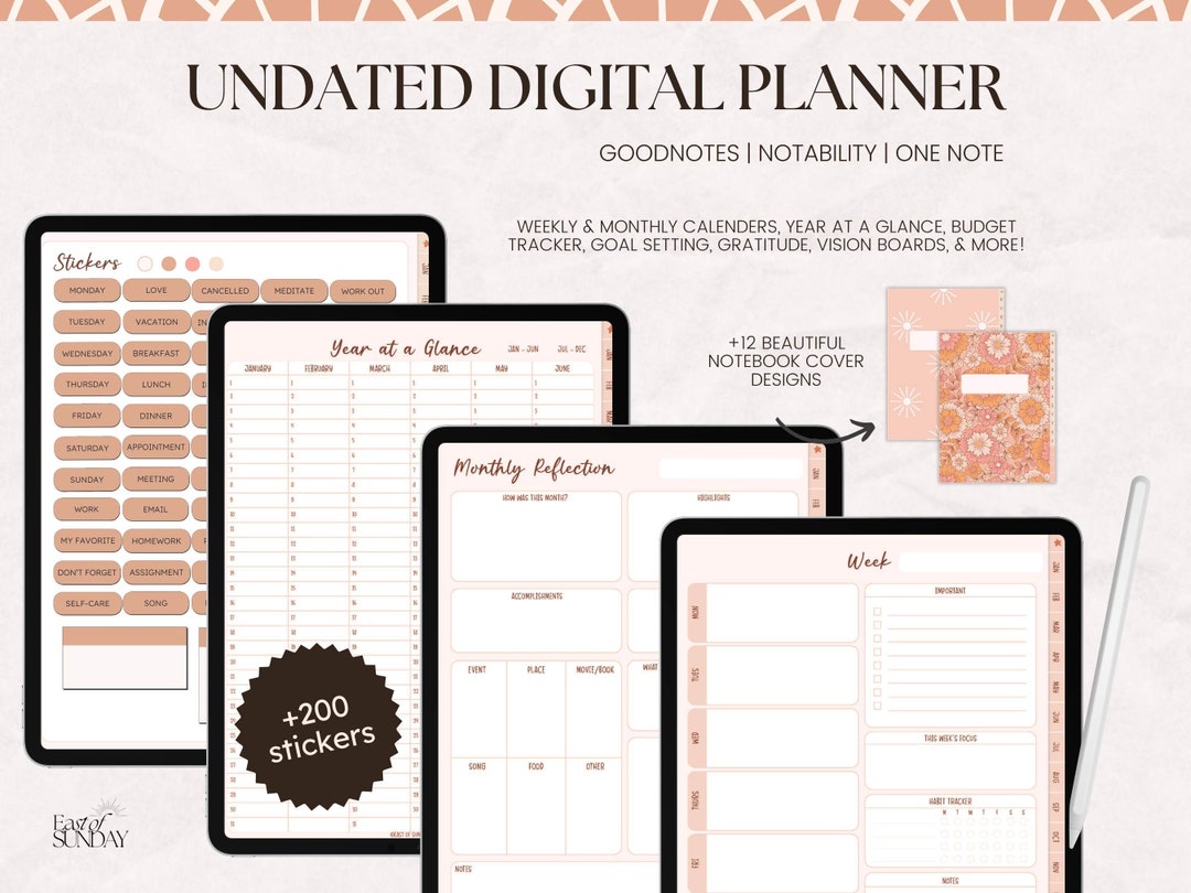 Boho Pink Digital Planner | Goodnotes iPad Journal Planner, Precropped ...