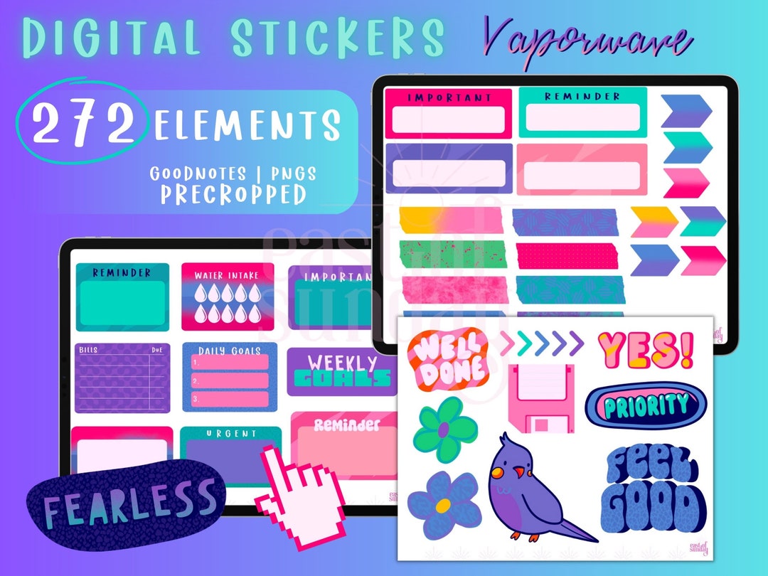 VAPORWAVE Y2K Digital Stickers | 270+ Digital Planner Stickers ...