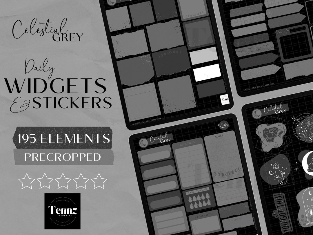 Celestial Grey DARK MODE Widgets and Digital Stickers, To-do List, 3x3 ...