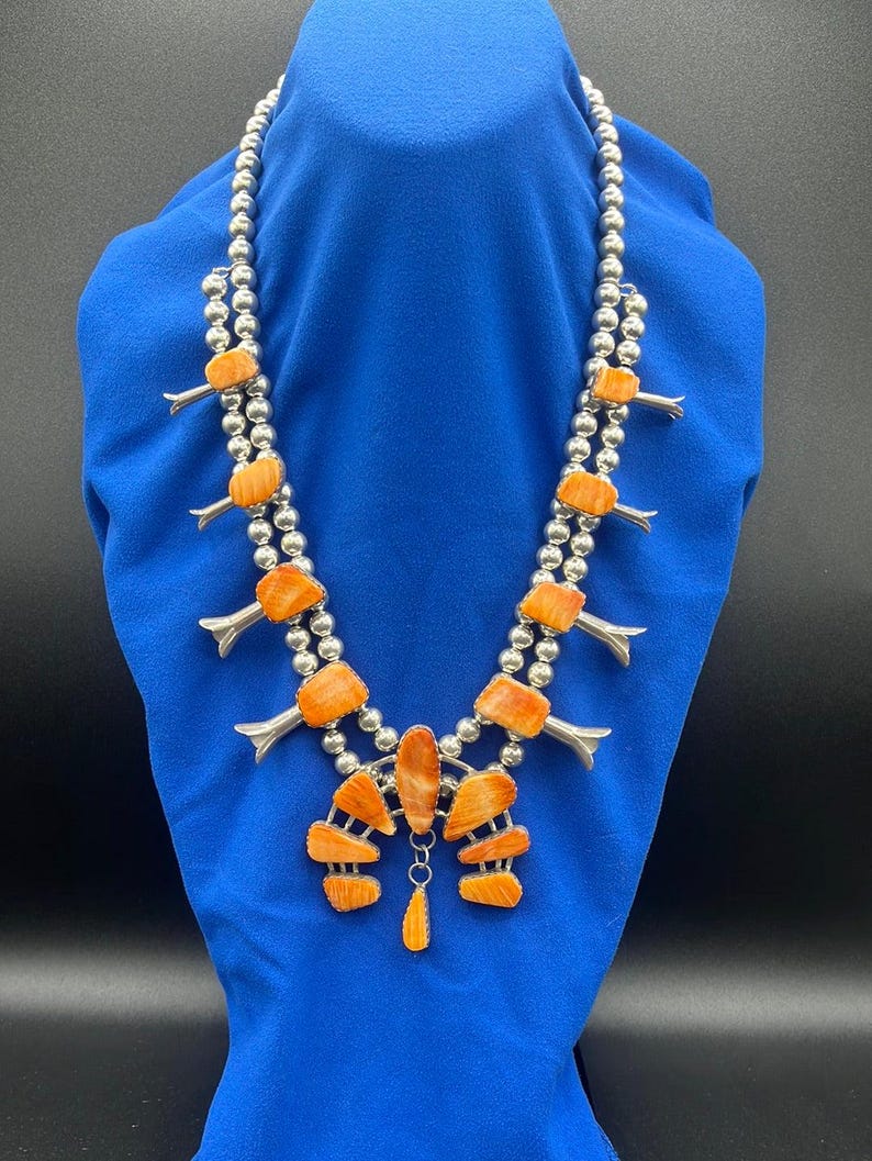 Beautiful Orange Spiny Oyster Shell Squash Blossom Necklace - Etsy