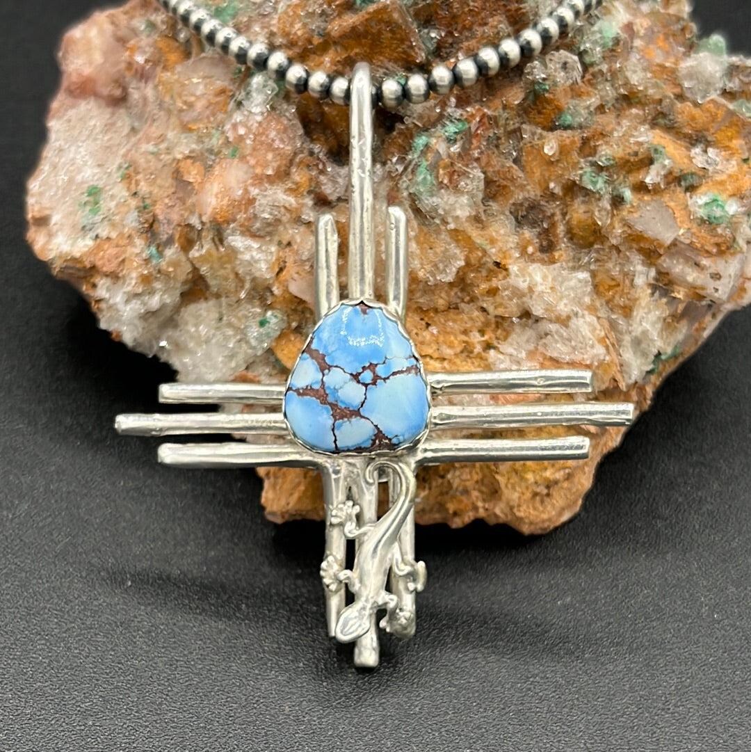 Gecko Zia Pendant With Golden Hills Turquoise! - Etsy