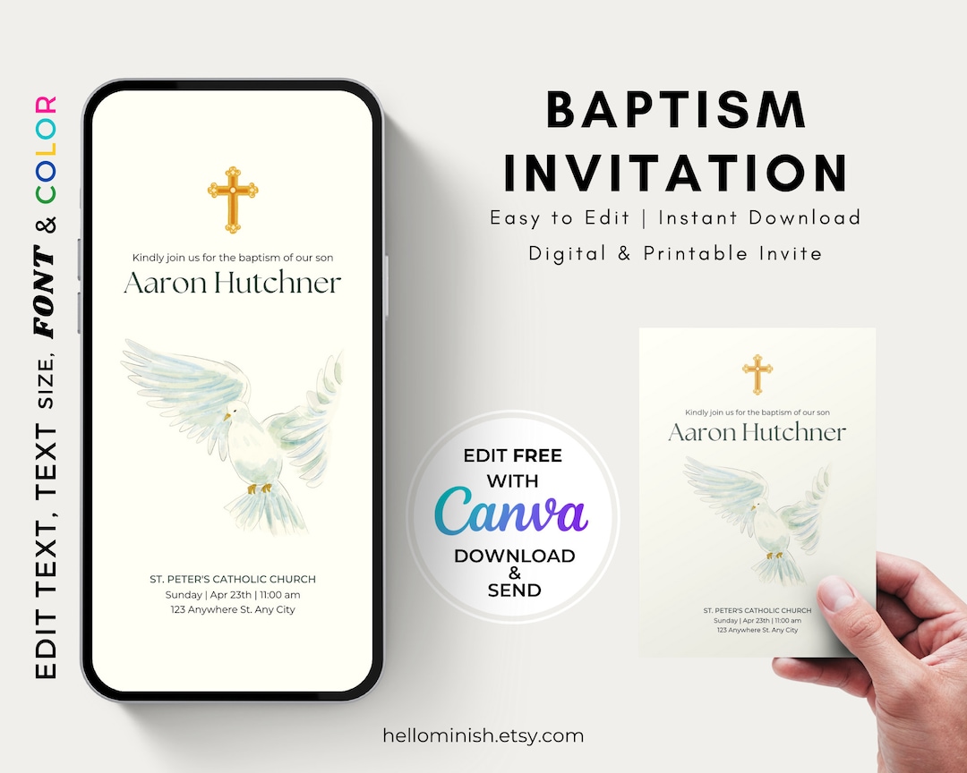 Simple White Dove Baptism Invitation | Serene & Elegant | Customizable ...