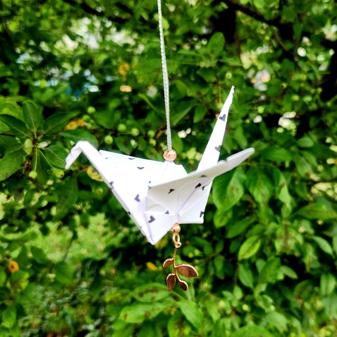 Black Hearts Origami Crane Ornament With Rose Gold Leaf Charm ...