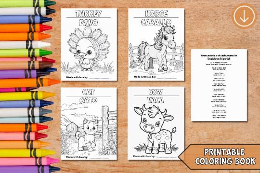 Bilingual Barnyard Coloring Book: Farm Animals in English & Spanish ...