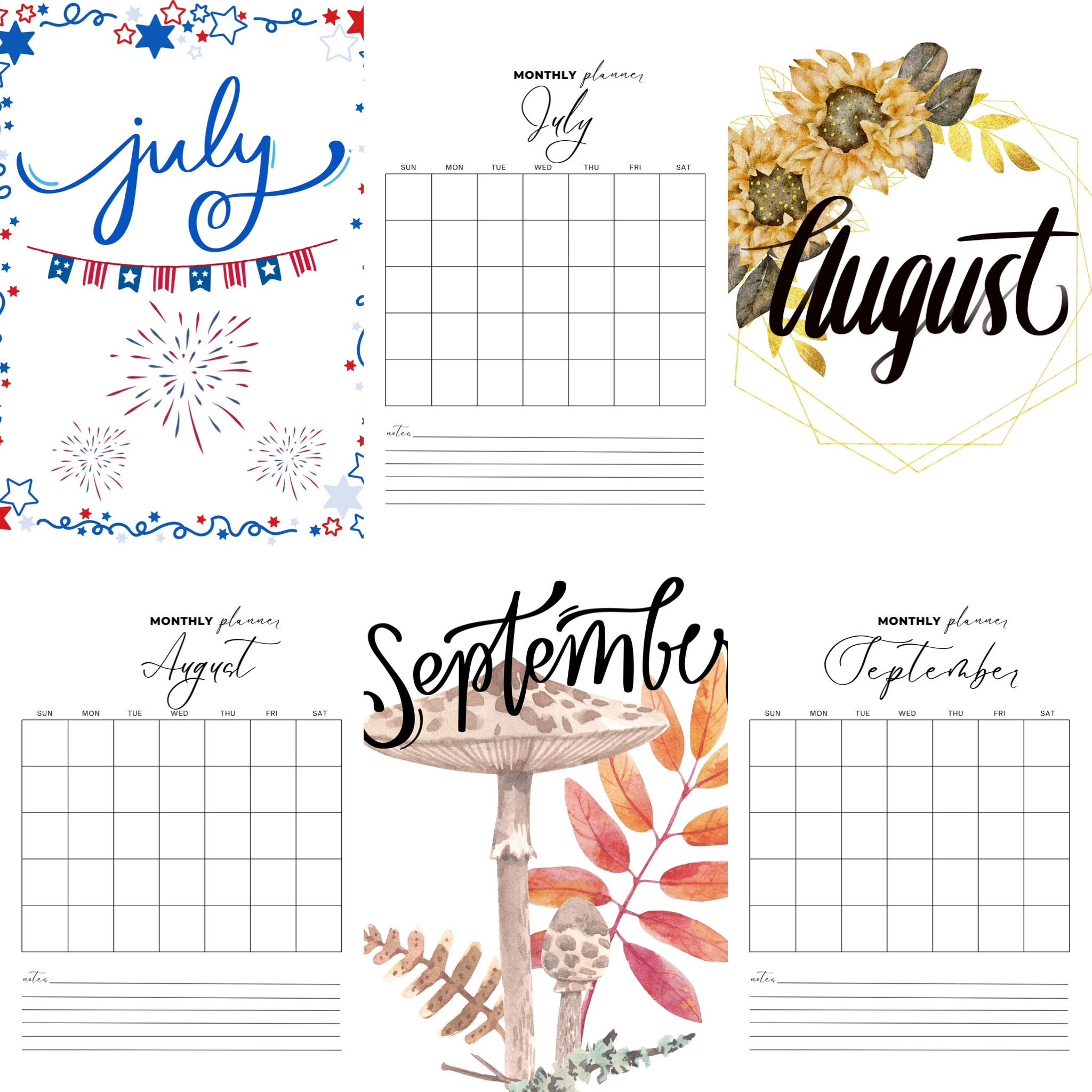 Digital and Printable Monthly Calendar - Etsy
