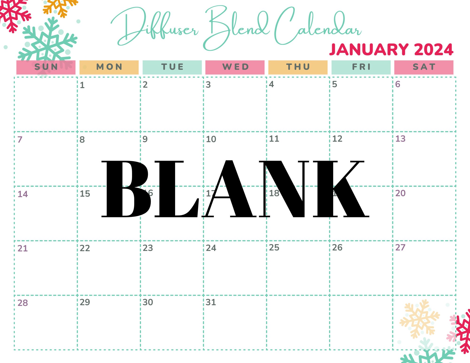 January Diffuser Blend Calendar Instant Download - Etsy