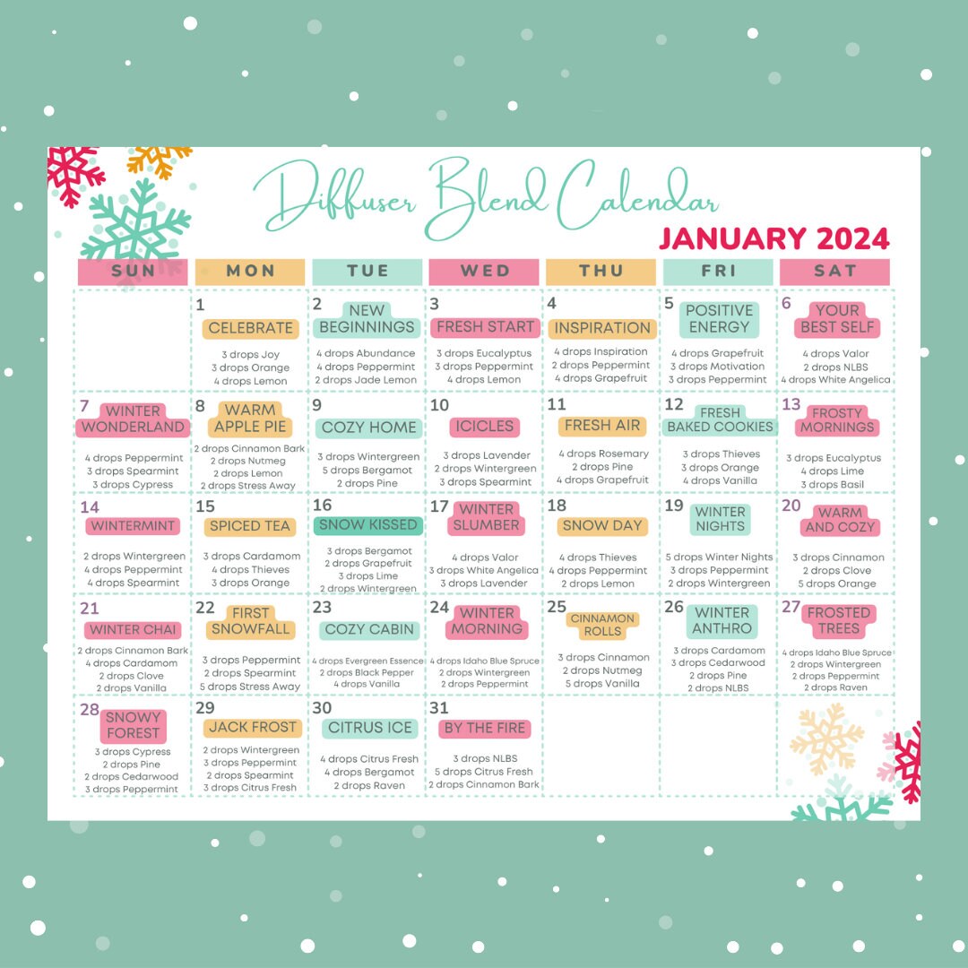 January Diffuser Blend Calendar Instant Download - Etsy