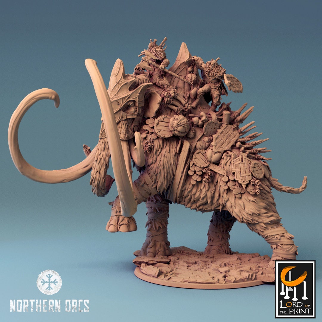 Orc Riding Greater Mammoth Miniature - Detailed Fantasy RPG | Lord of ...