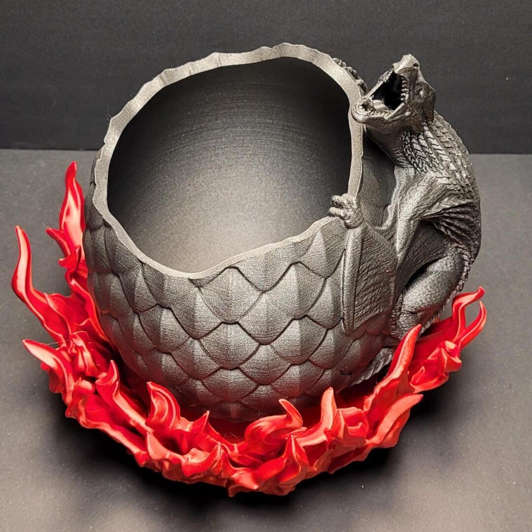3D Printed Dragon Egg Planter or Bowl With Climbing Dragon | Fire Bowl ...