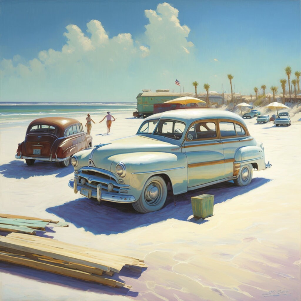 Old School Beach Scene Digital Art Print - Etsy