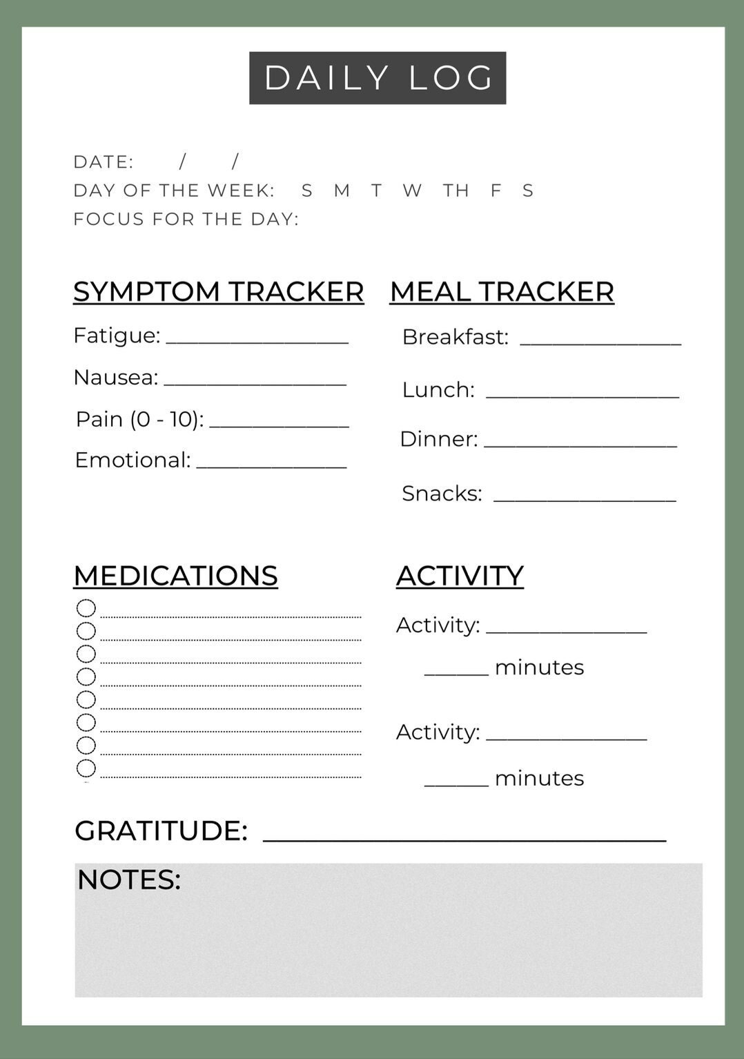 Oncology Organizer - Daily Log Sheet - Etsy