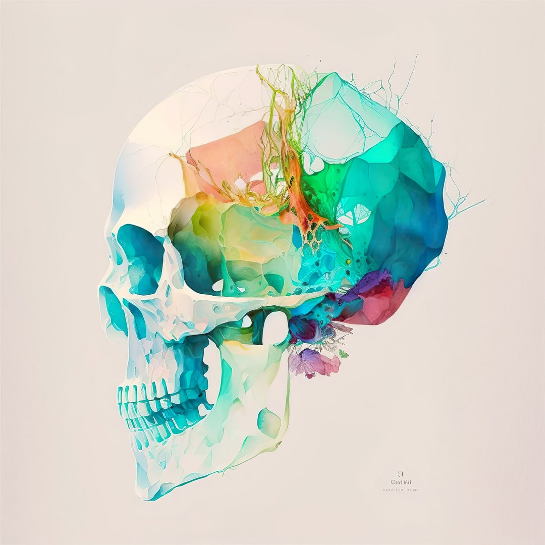 Abstract Wall Art Anatomy Water Colour Digital Print Flowers Skull - Etsy