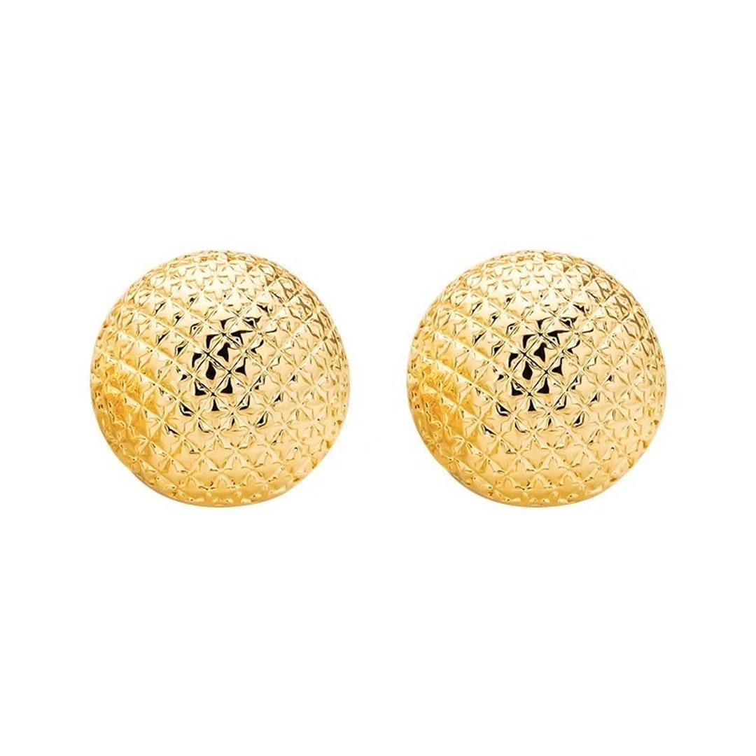 Big Gold Round Stud Earrings, Chunky Textured Geometric Earrings, 90s ...