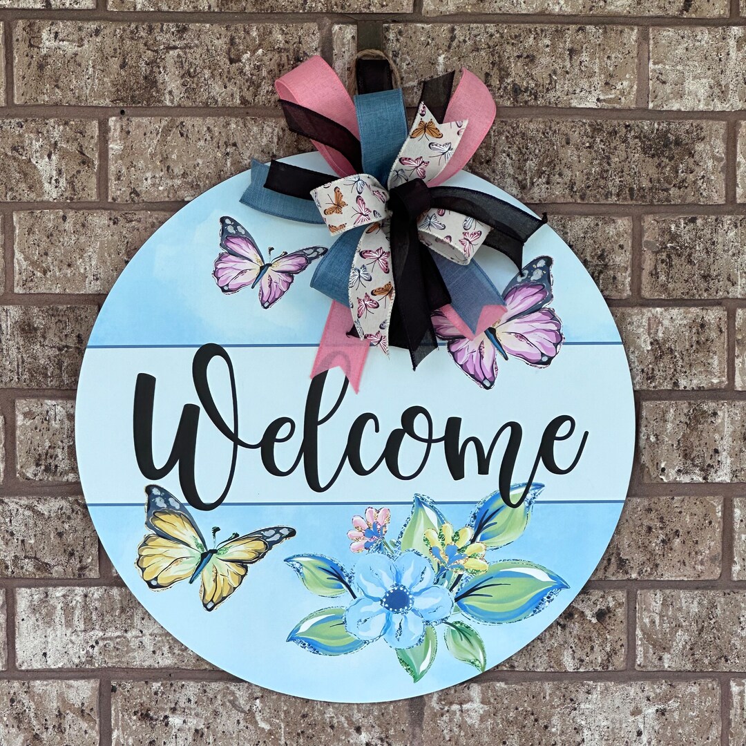 Butterfly Welcome Door Hanger | Butterfly Door Décor | Butterfly Wreath ...