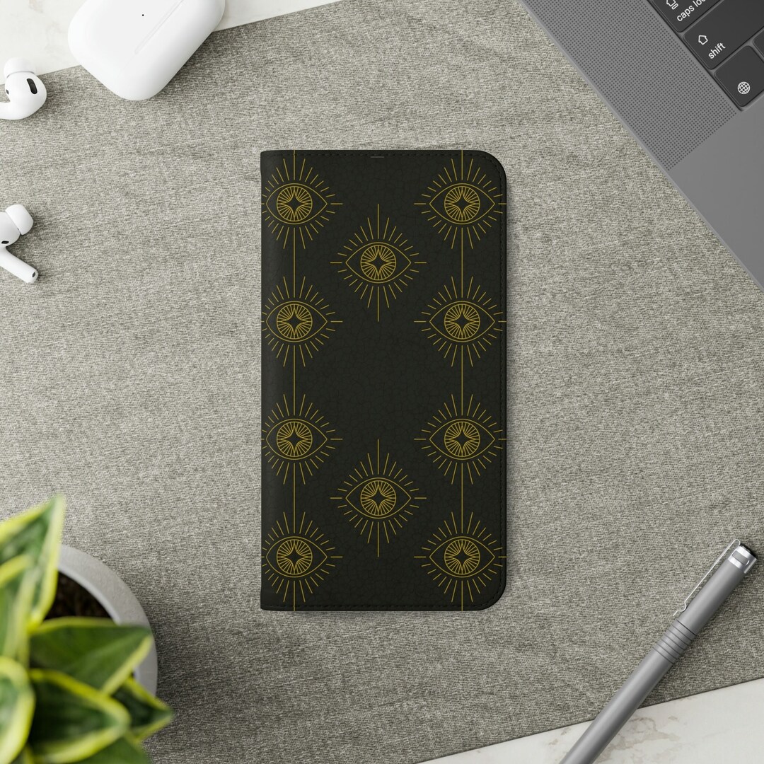 Starburst Eye Wallet Case Boho Eye Folio Phone Case Golden - Etsy