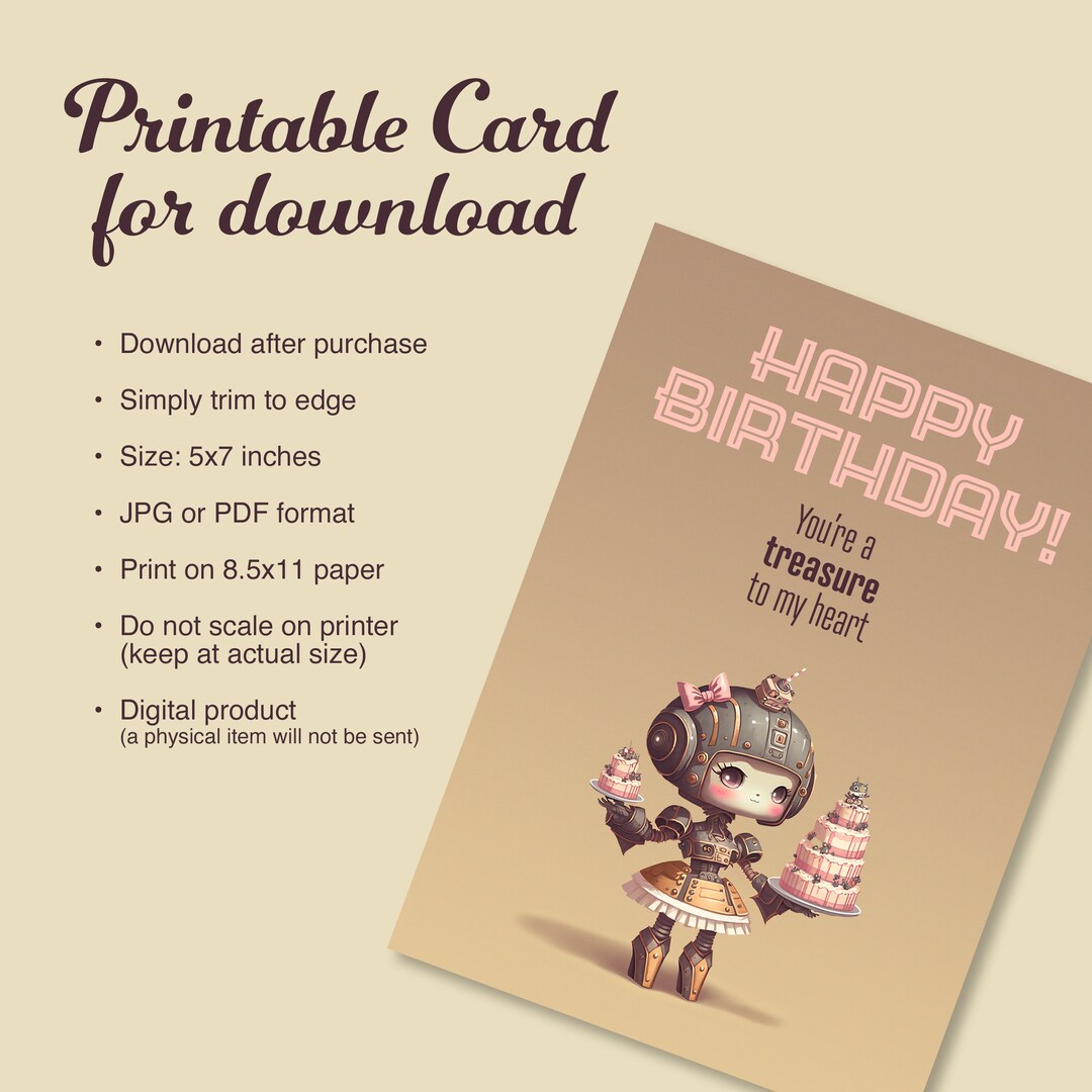 Cyber Girl Birthday Card: 5x7 Printable, Digital Download - Etsy