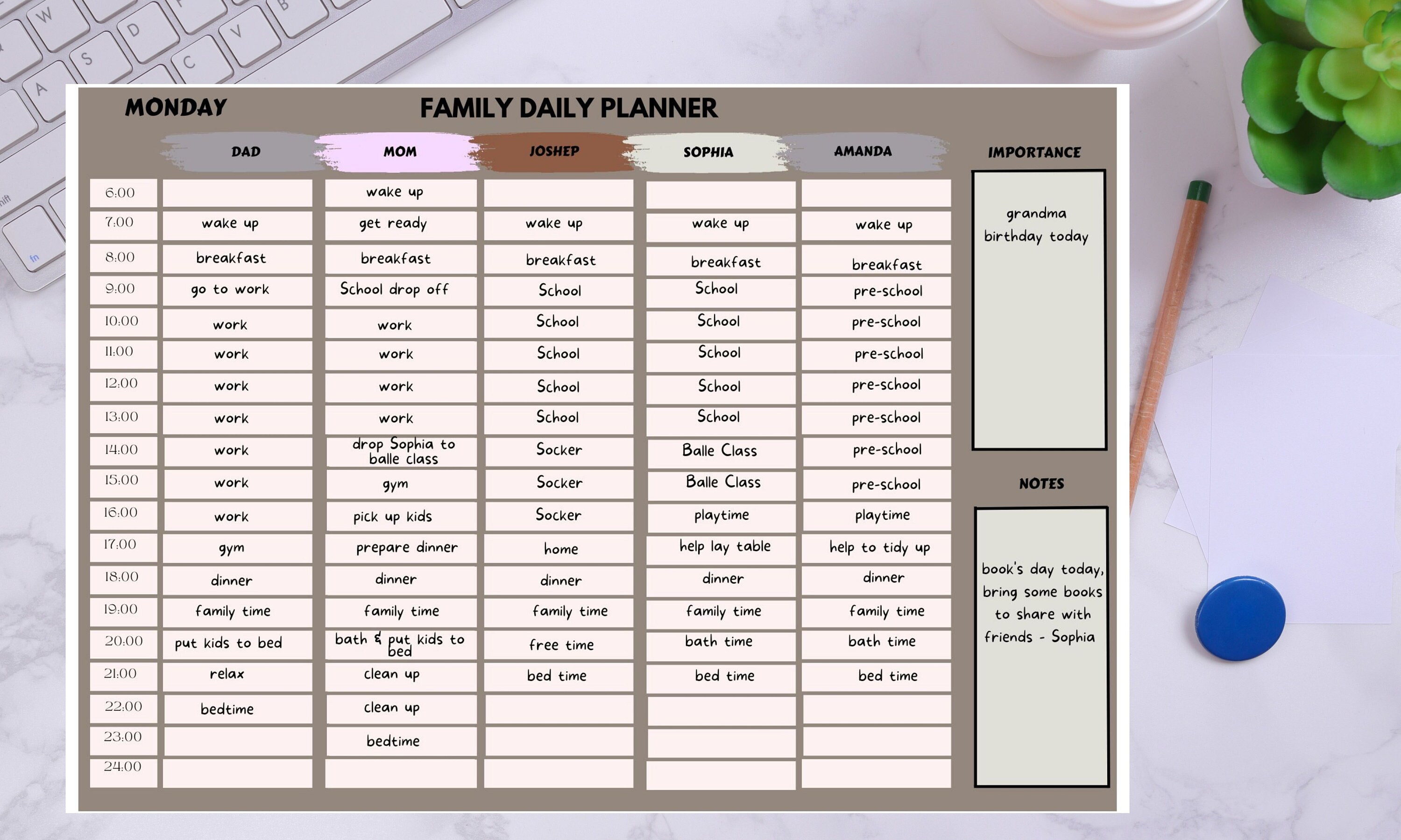Digital Daily Family Planner for Busy Families Printable - Etsy