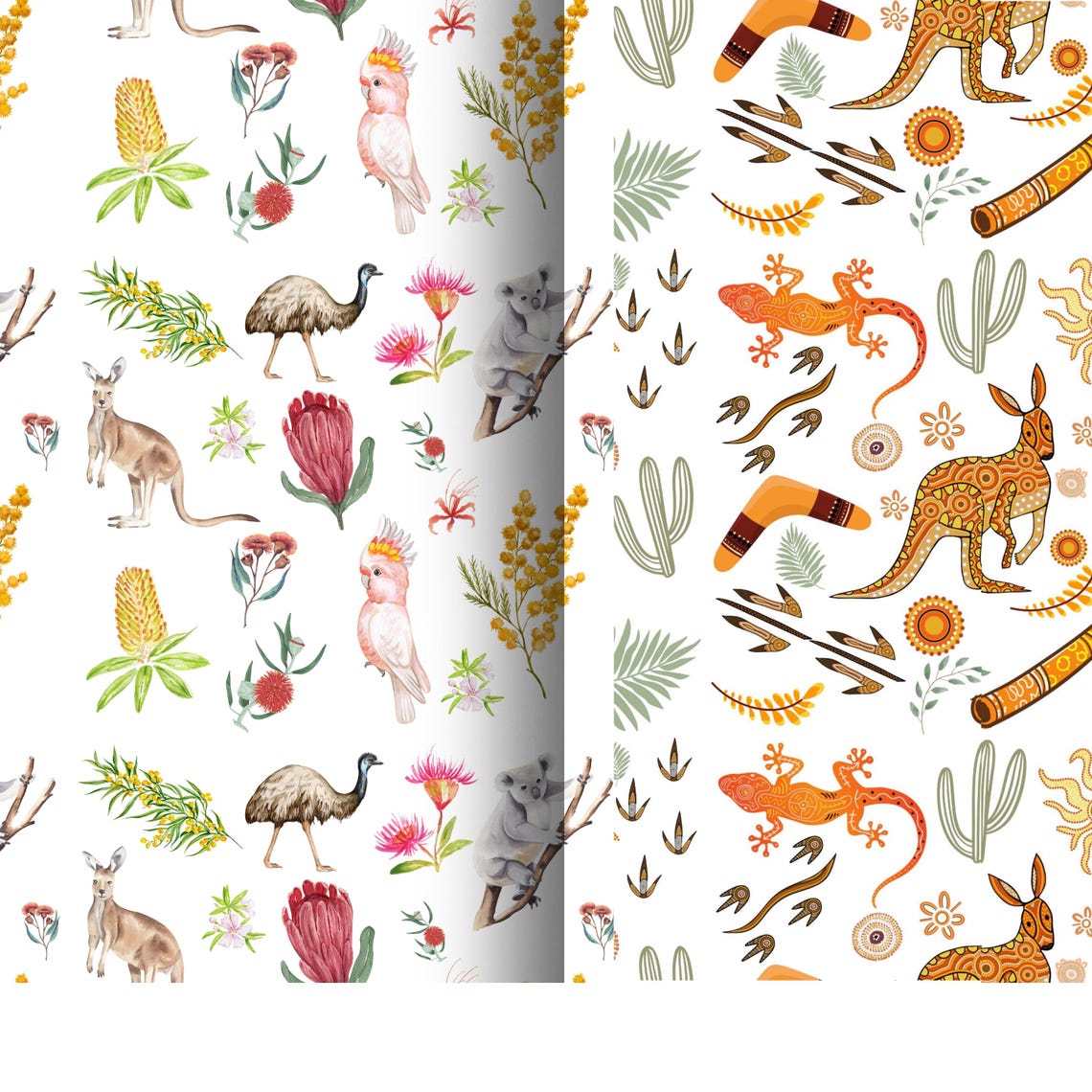 Australian Native Flowers Digital Paper Seamless Patterns Aboriginal ...