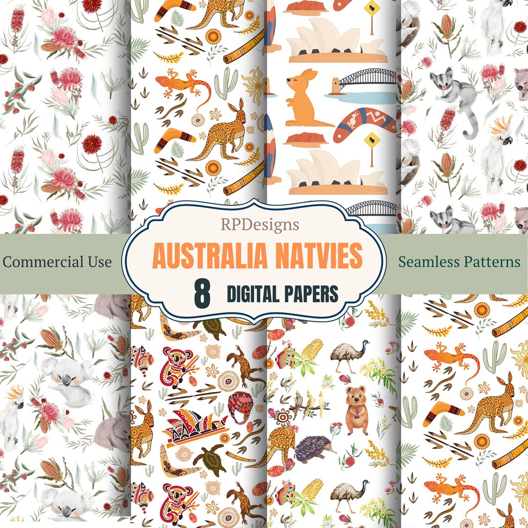 Australian Native Flowers Digital Paper Seamless Patterns Aboriginal ...