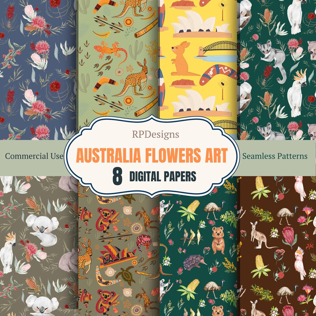 Floral Pattern Aboriginal Art Seamless Digital Paper Australia Flowers ...