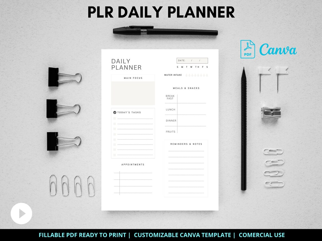 PLR Daily Planner Template - Fillable PDF, Customizable Canva Planner ...