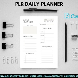 PLR Daily Planner Template - Fillable PDF, Customizable Canva Planner ...