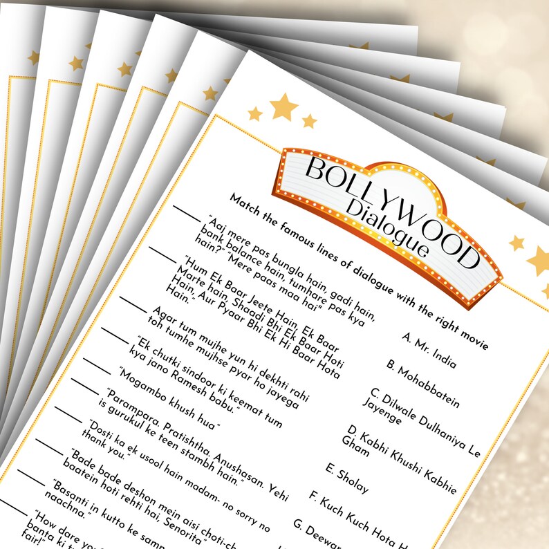 Bollywood Game, Bollywood Trivia, Bollywood Dialogue Game - Etsy