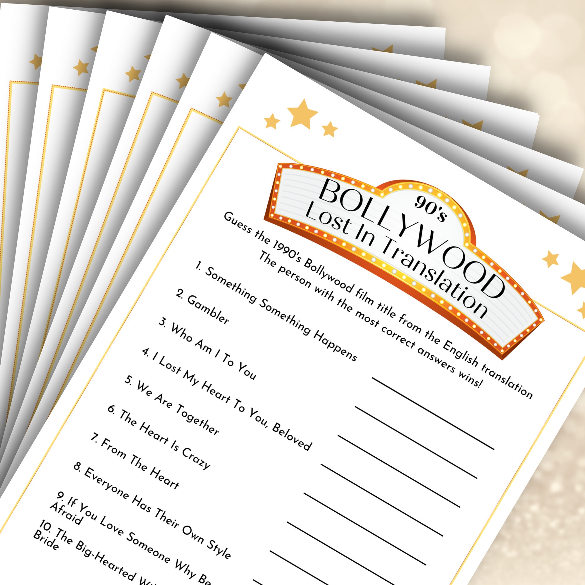 Bollywood Games, 90's Bollywood Trivia, Lost in Translation - Etsy