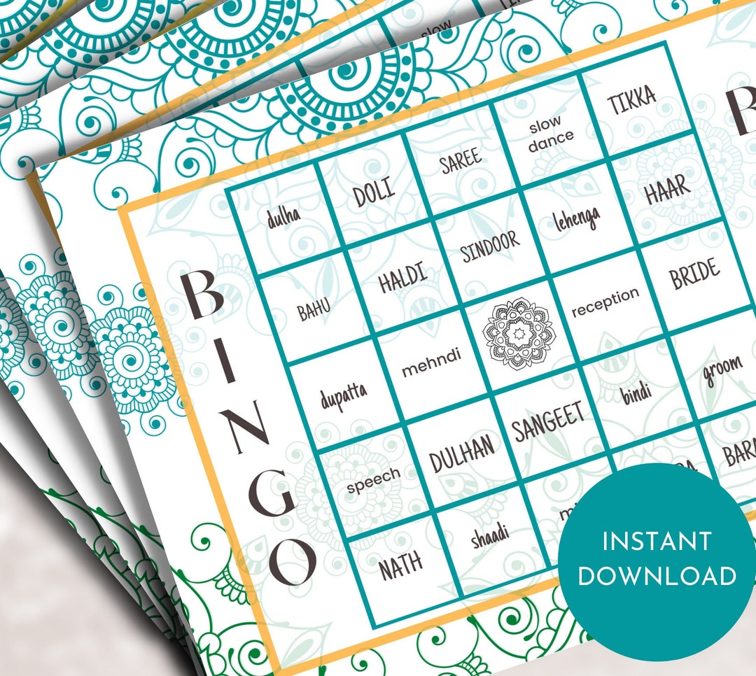 Indian Wedding Bingo, Bridal Shower Game, Printable, Indian Wedding ...