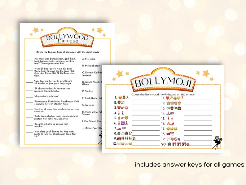 Bollywood Games Bundle, Bollywood Trivia Games, Printable Bollywood ...