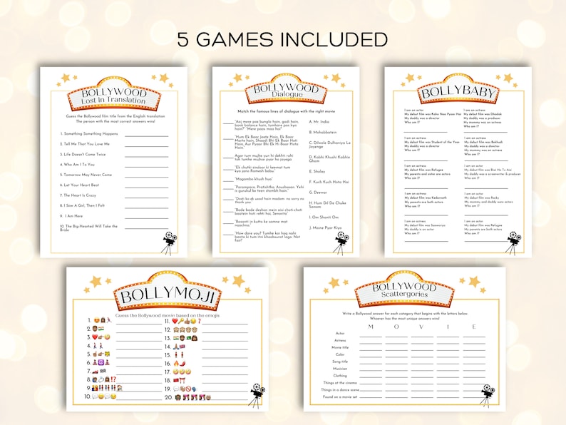 Bollywood Games Bundle, Bollywood Trivia Games, Printable Bollywood ...