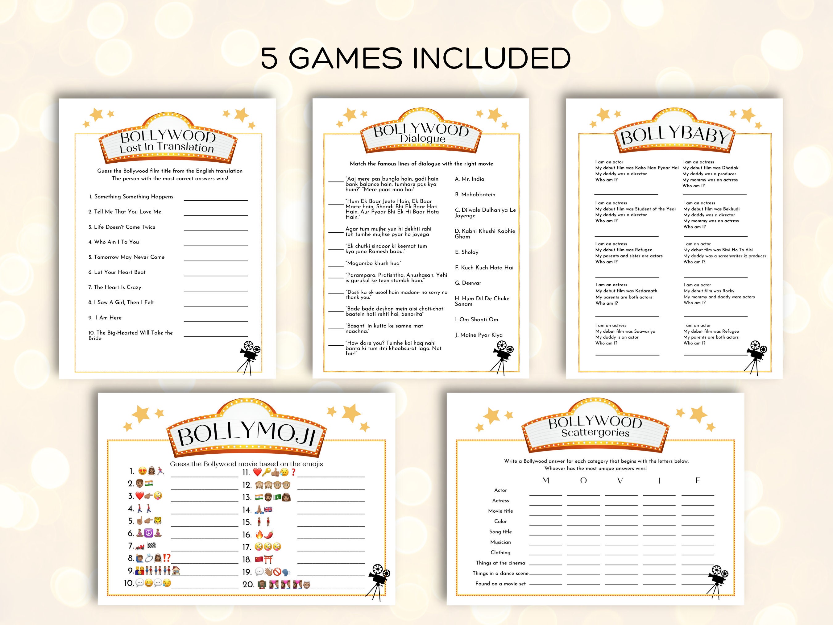 Bollywood Games Bundle, Bollywood Trivia Games, Printable Bollywood ...