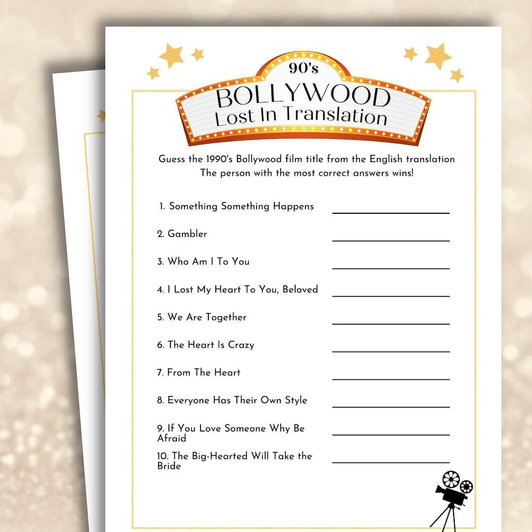 Bollywood Games, 90's Bollywood Trivia, Lost in Translation - Etsy