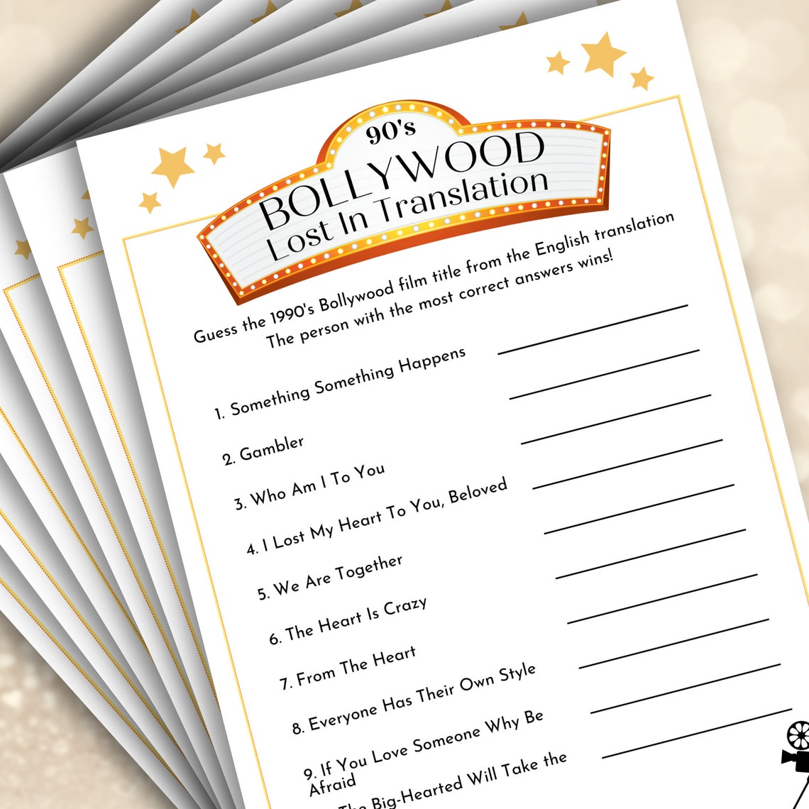 Bollywood Games, 90's Bollywood Trivia, Lost in Translation - Etsy