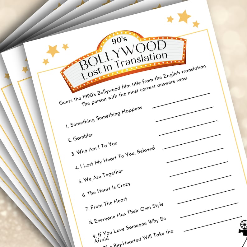 Bollywood Games, 90's Bollywood Trivia, Lost in Translation - Etsy