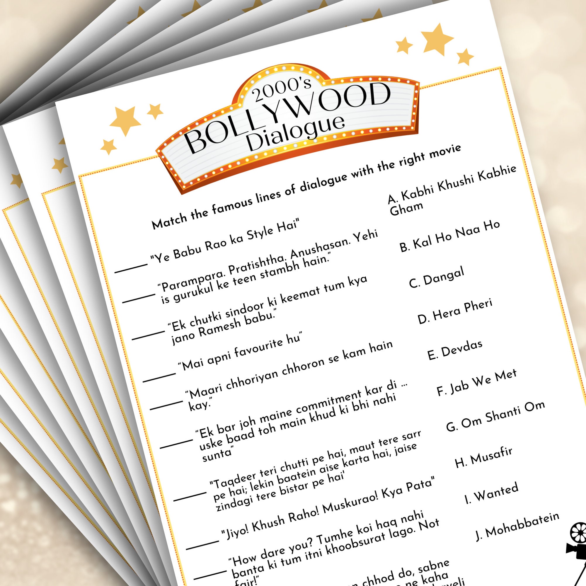 Bollywood Games, 2000's Bollywood Trivia, Bollywood Dialogue Game - Etsy
