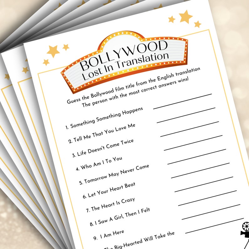 Bollywood Game, Bollywood Trivia, Lost in Translation - Etsy