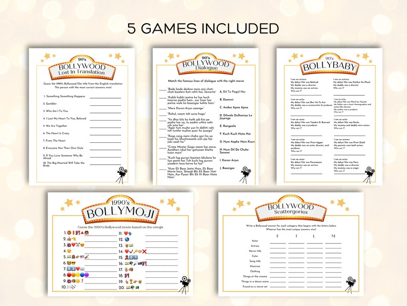 90's Bollywood Games Bundle, Bollywood Trivia Games, Printable ...