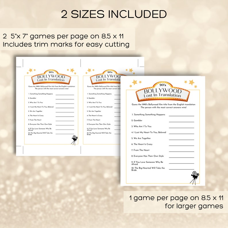 Bollywood Games, 90's Bollywood Trivia, Lost in Translation - Etsy