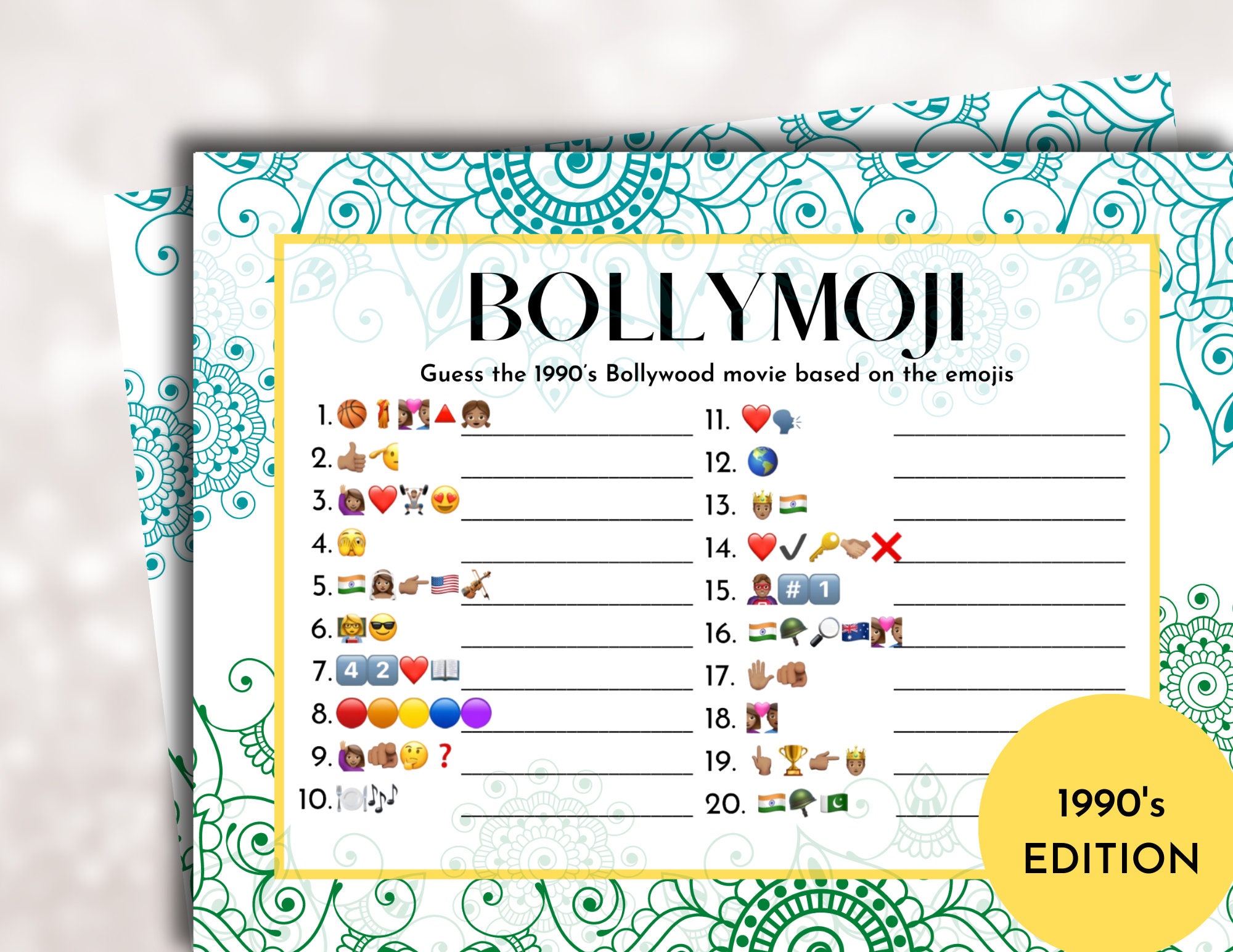 Bollywood Game, 90’s Bollywood Trivia, Bollywood Emoji Pictionary ...