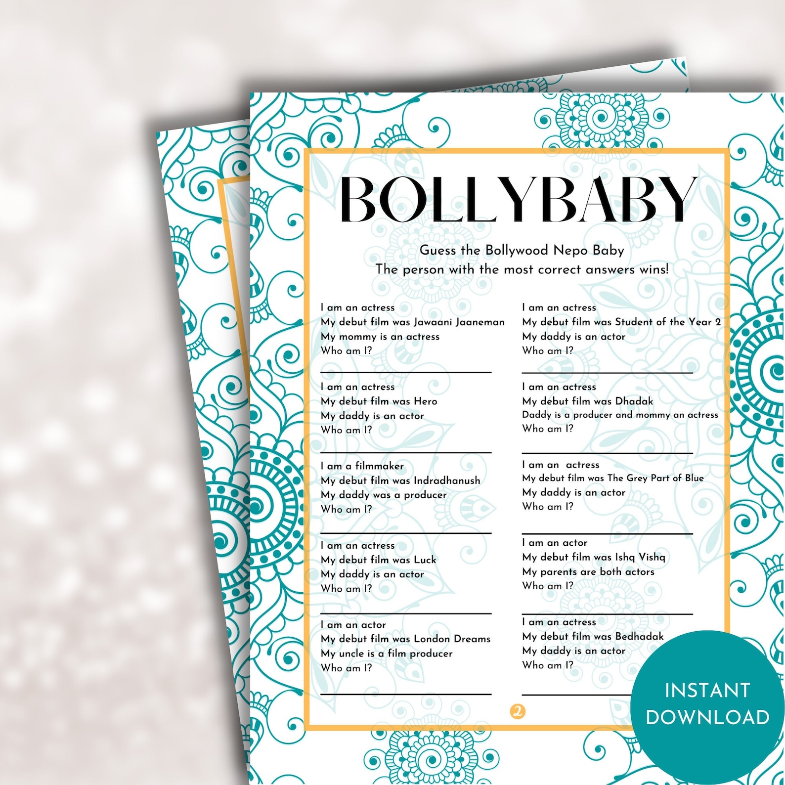 Bollywood Game, Nepo Baby Game, Bollywood Trivia, Indian Celebrity Game ...