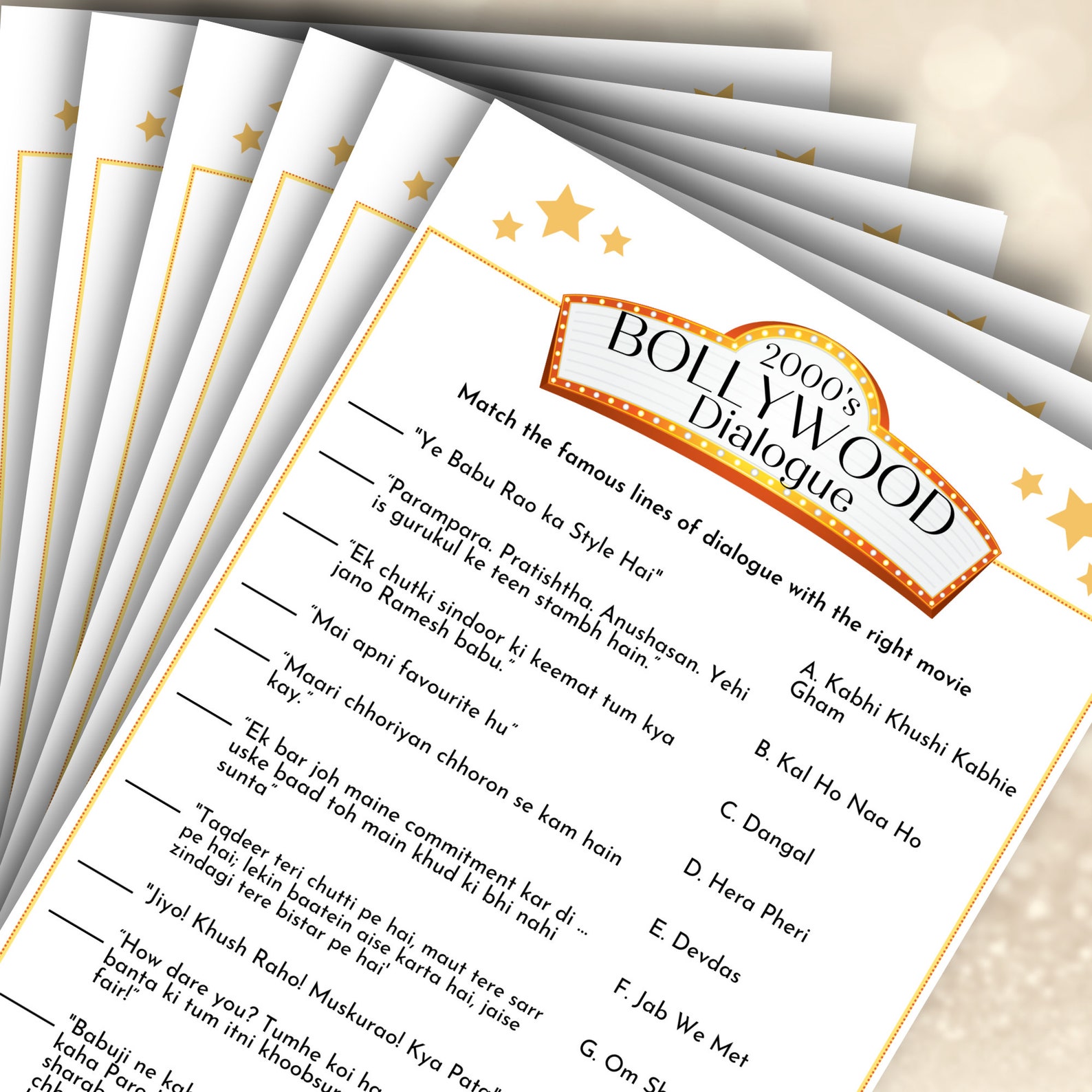 Bollywood Games, 2000's Bollywood Trivia, Bollywood Dialogue Game - Etsy