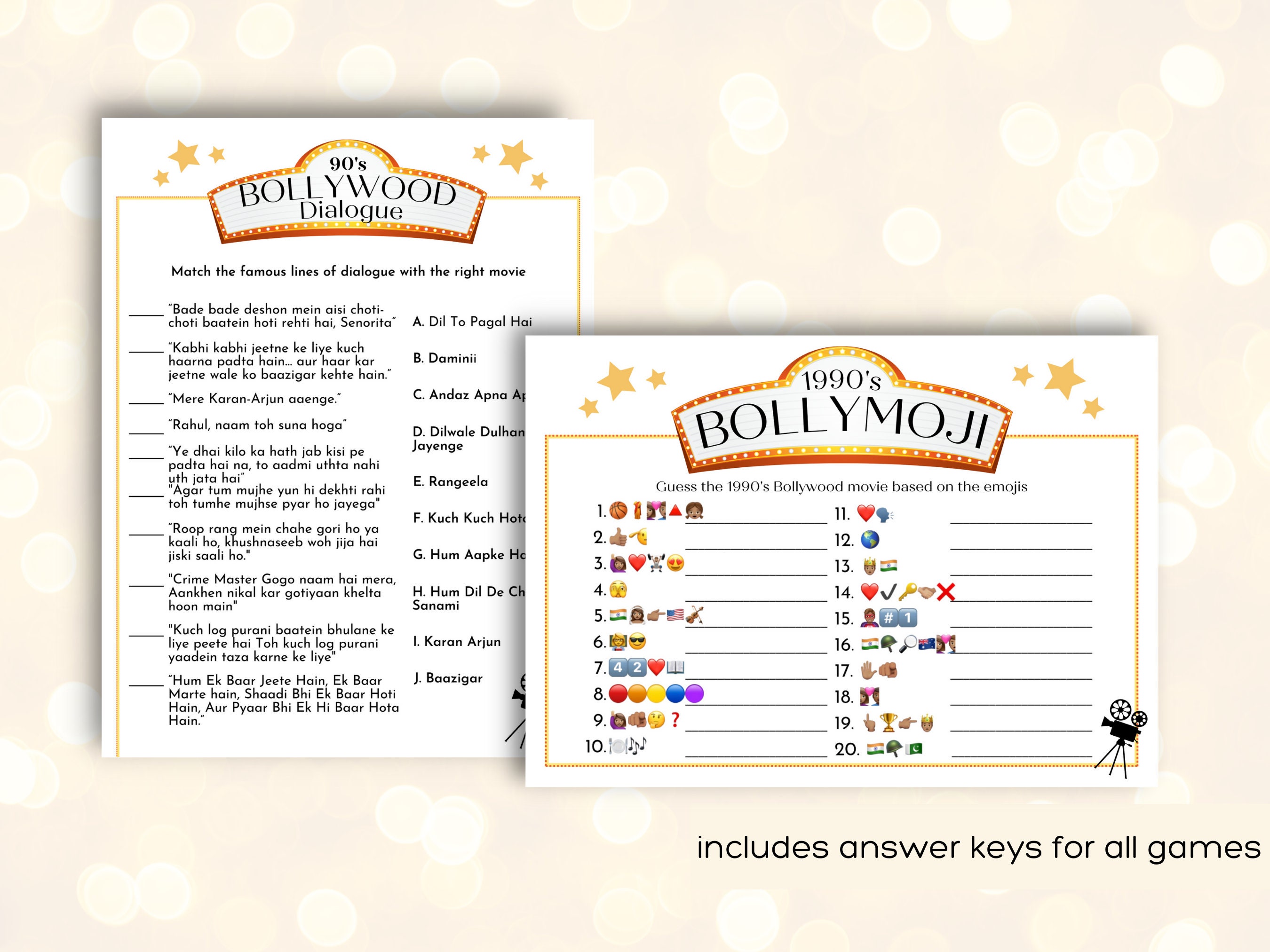 90's Bollywood Games Bundle, Bollywood Trivia Games, Printable ...