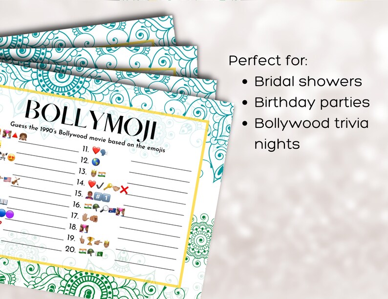 Bollywood Game, 90’s Bollywood Trivia, Bollywood Emoji Pictionary ...